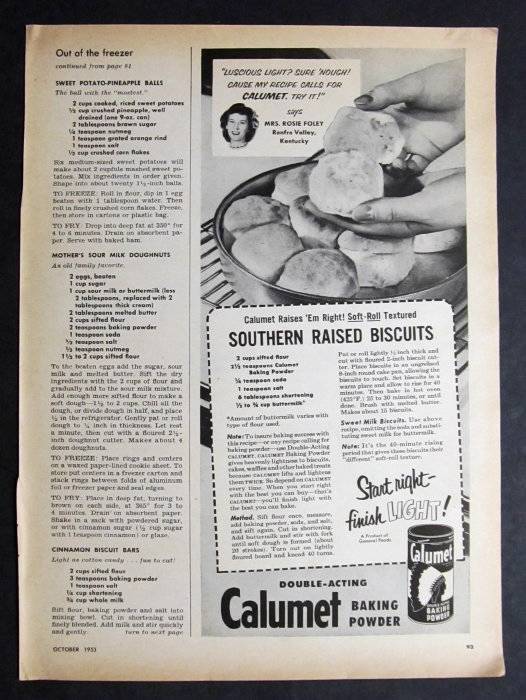 Dated 1953 Calumet Ad Photo Endorsement by Mrs Rosie Foley of Renfro ...