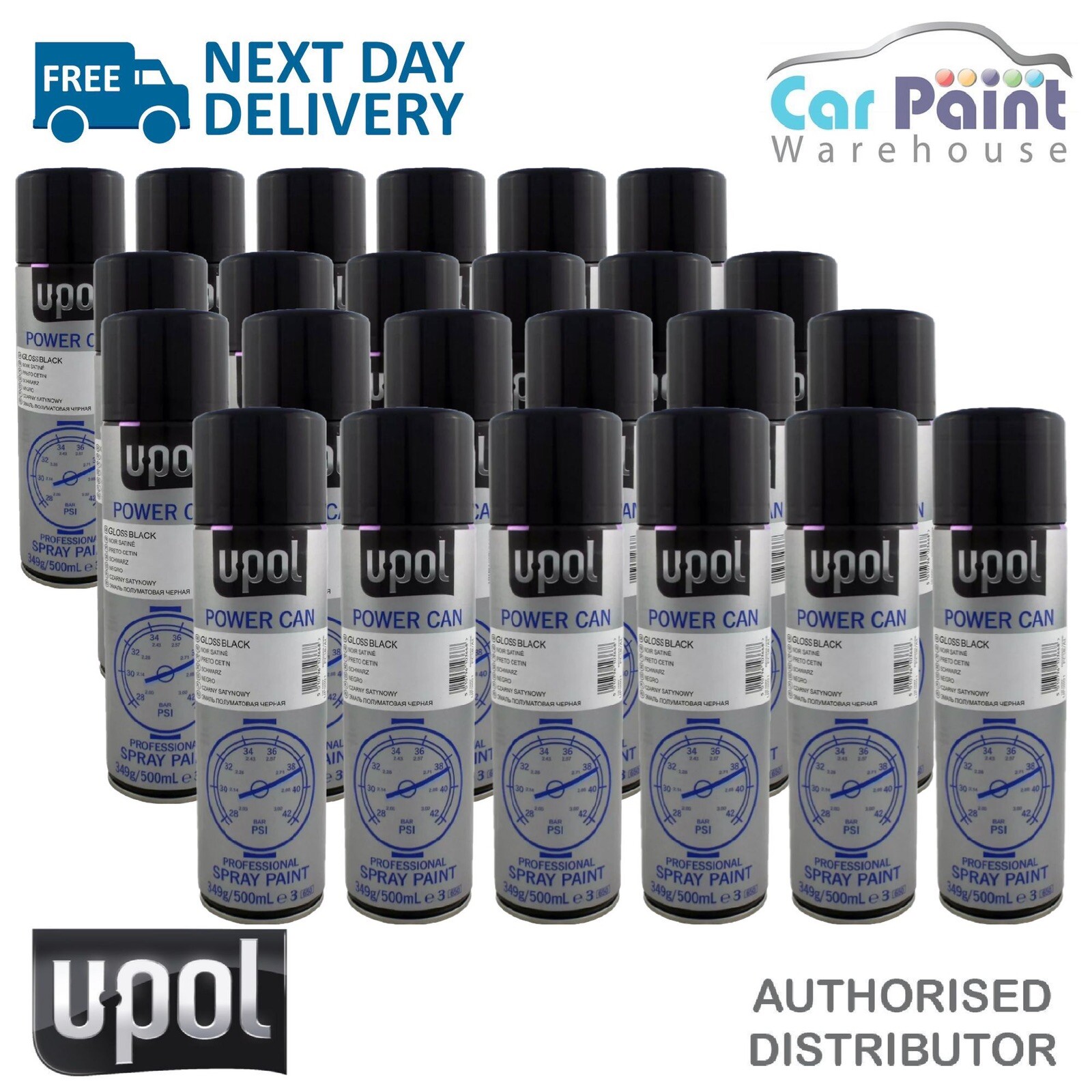 24 x U-POL Power Can Gloss Black 500ml Aerosol Spray Cans UPOL Powercan ...