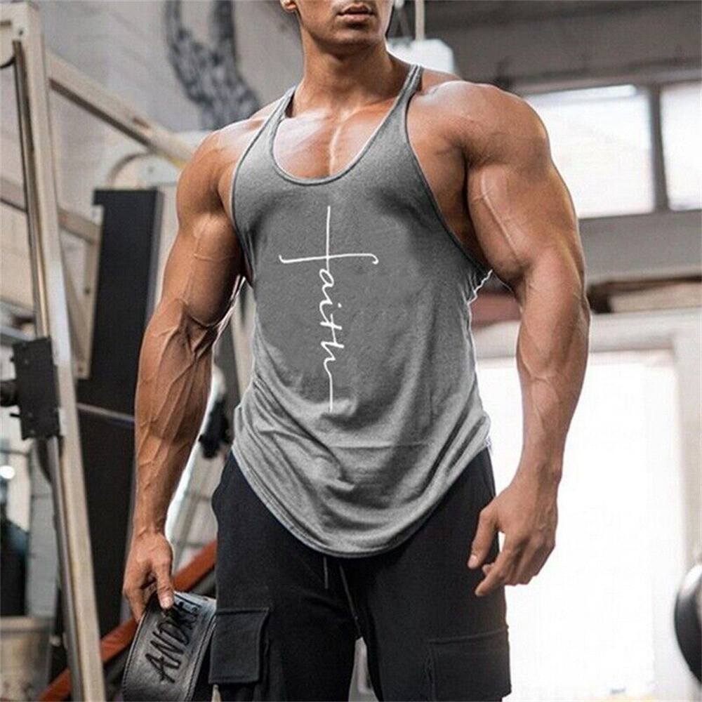 Men Gym Vest Racerback Bodybuilding Muscle Stringer Plain Tank Top ...