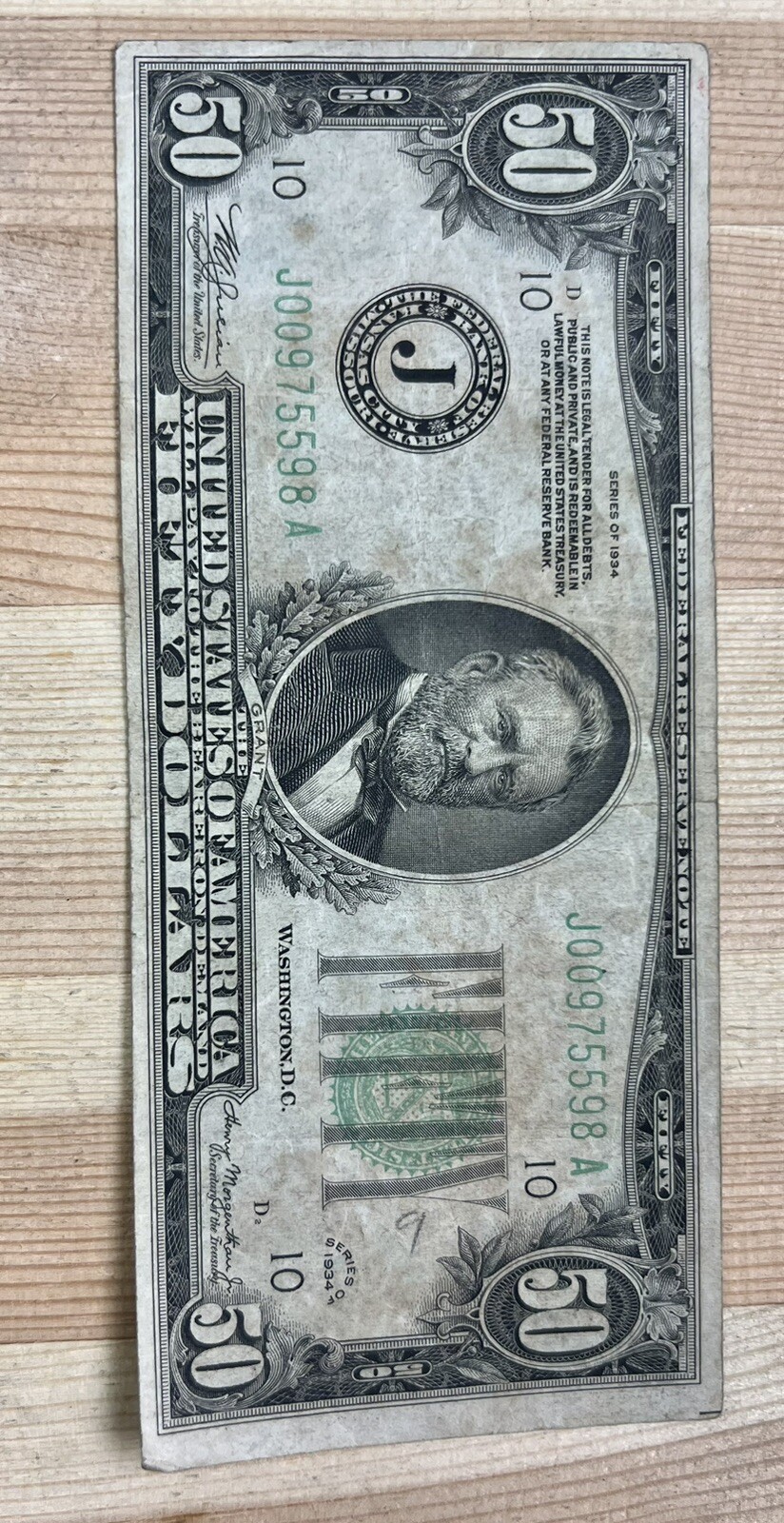 1934 $50 Bill Federal Reserve Note Kansas City Vintage Collectible ...