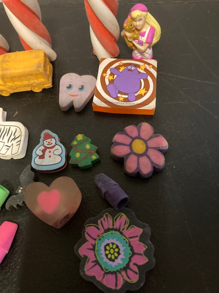 Vintage 1980s+ Novelty Pencil Eraser Lot Light Bulb Poker Rainbow Bears ...