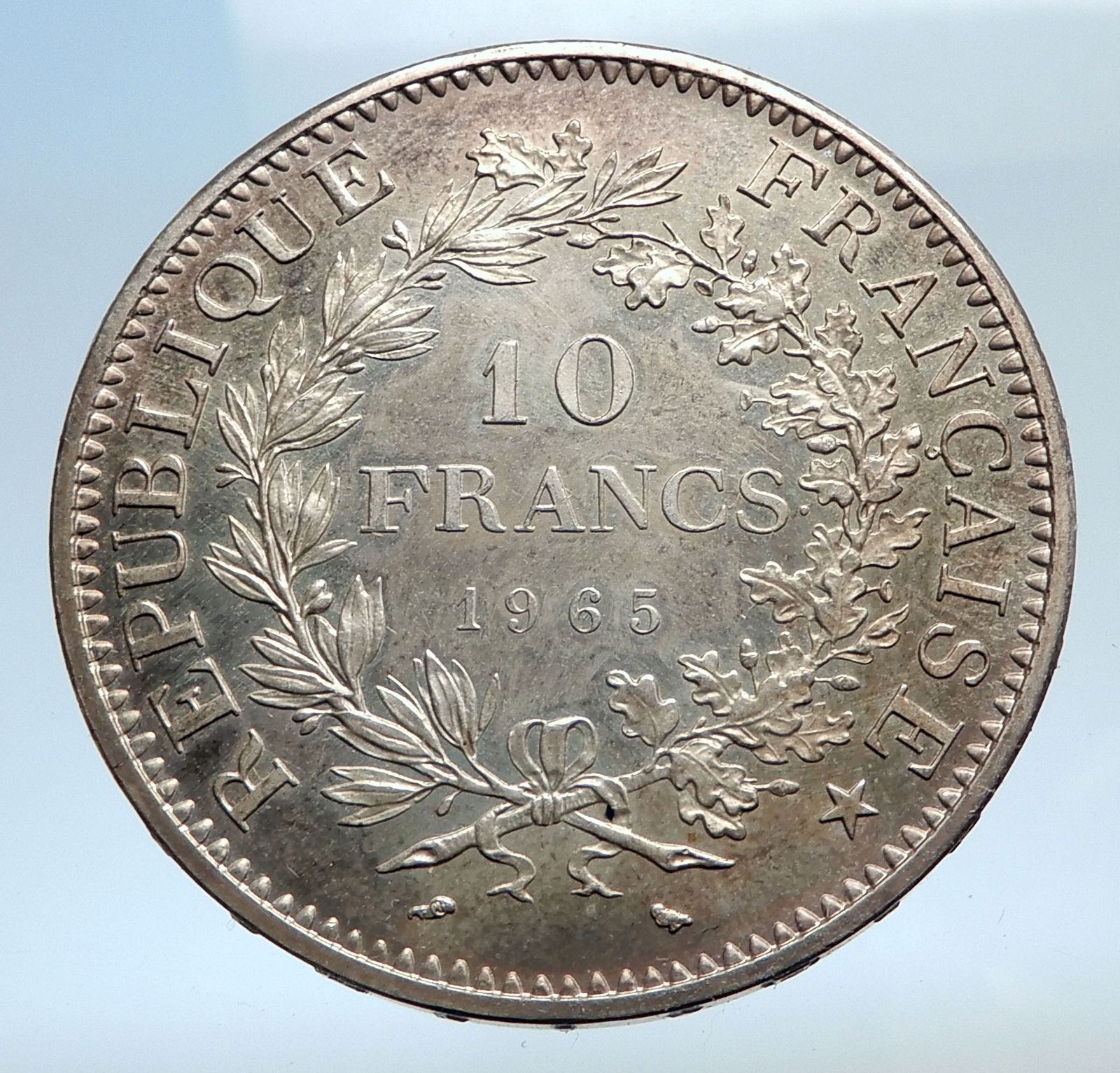 1965 FRANCE Large HERCULES Motto Antique Silver 10 FRANCS French Coin ...