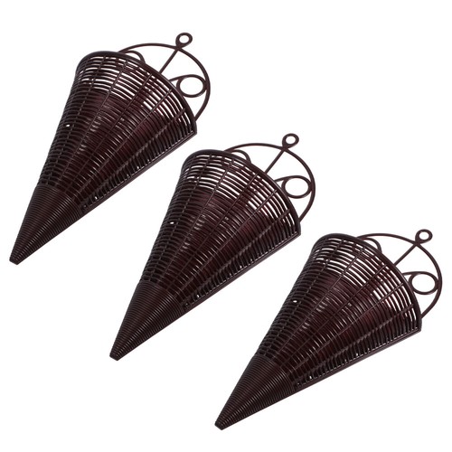 3 Pcs Flower Hanging Baskets Rattan Decorative Rustic Wall Cone Shaped ...