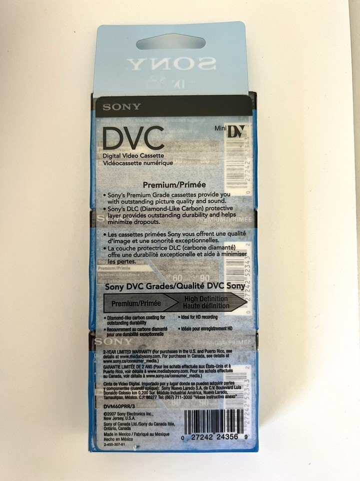 SEALED Sony DVC Mini-DV 60 3-Pack Blank Tapes Digital Video Cassettes ...