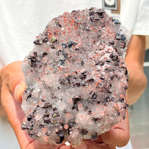 800g Large Natural Red Quartz Crystal Cluster & Pyrite Gold Mineral ...