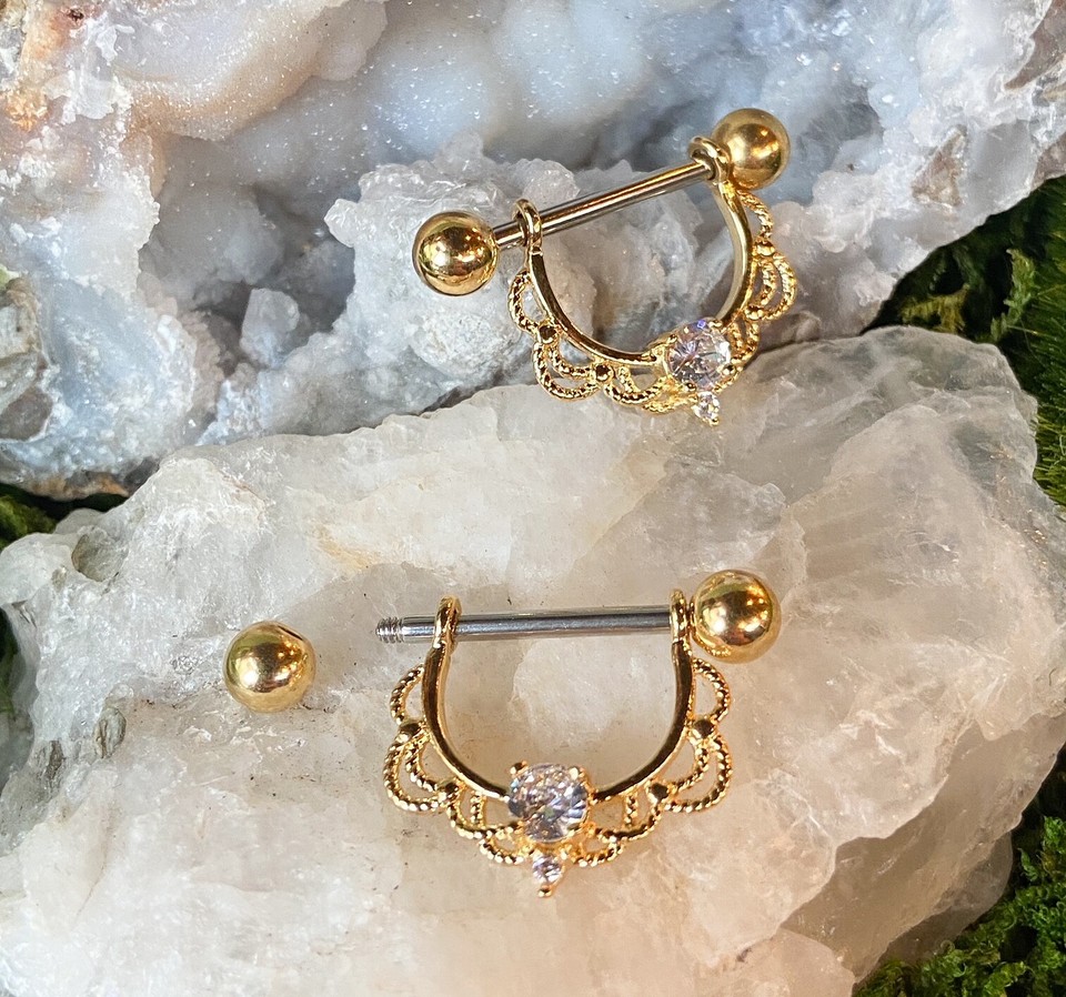 PAIR CZ Center Lacey Filigree Drop Nipple Shields Rings Body Jewelry | eBay