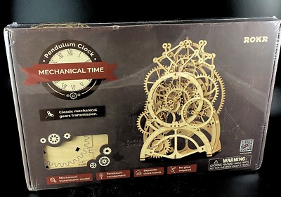 NEW Steampunk Pendulum Clock Mechanical Gears DIY Wood Model Kit ROKR ...