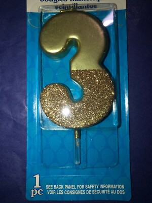 Light Gold Glitter Number Candle 3rd Birthday Candle Number 3 Gold Cake ...