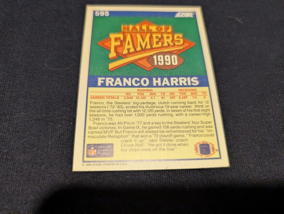 1990 Franco Harris Steelers RB HOF Immaculate Reception Superbowl IX ...