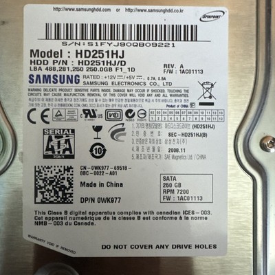 Samsung SpinPoint F1 250GB Internal 7200RPM 3.5" (HD251HJ) HDD ...