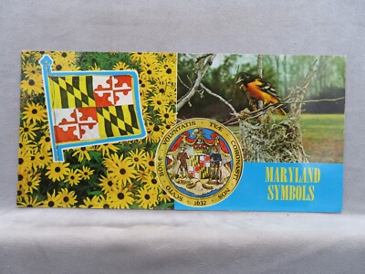 Postcard Maryland State Symbols, Flag, Bird, Flower & Great Seal 4" x 8 ...