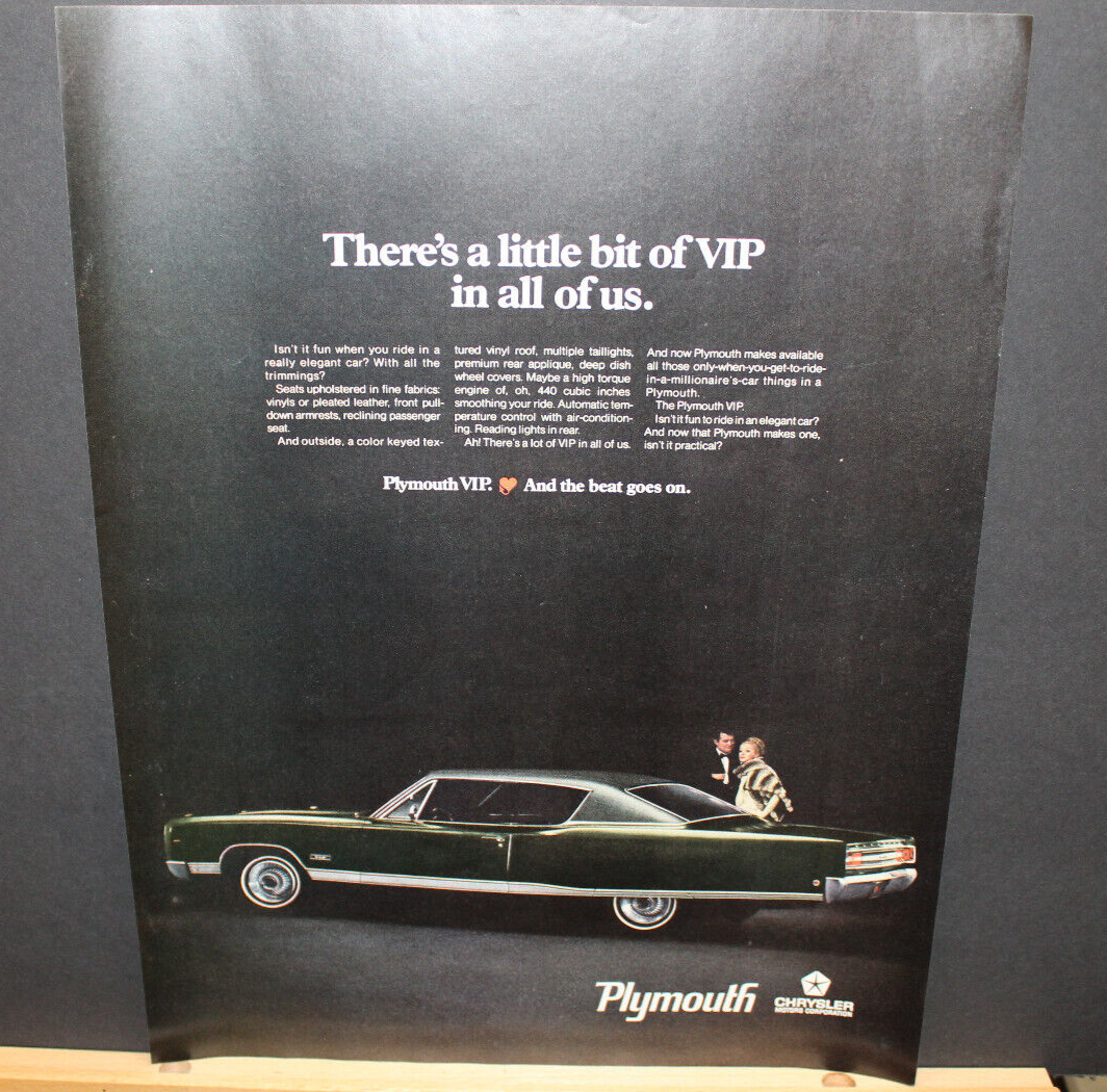 1968 Print Sales Ad Advertisement Art Car Automobile PLYMOUTH Fury VIP ...