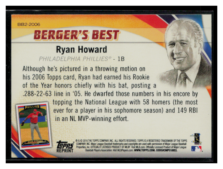 2016 Topps Berger's Best Reprint #BB2-2006 Ryan Howard | eBay