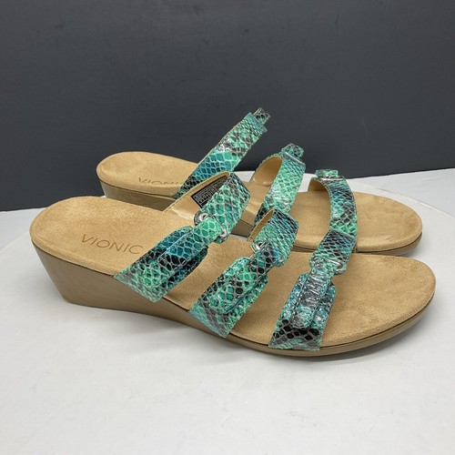 Vionic Sandals Women 9 Park Dwyn Wedge Pump Strappy Teal Snakeskin ...