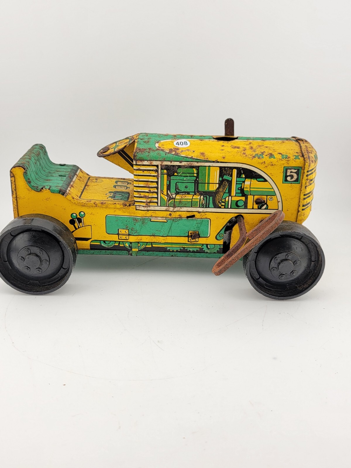 Antique Collectible Marx Yellow Green Keywind Tin Tractor No 5 Winds Up ...