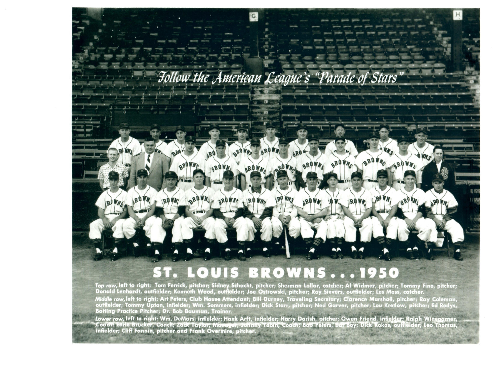 1950 ST. LOUIS BROWNS 8X10 TEAM PHOTO LOLLAR SCHACHT BASEBALL MISSOURI ...