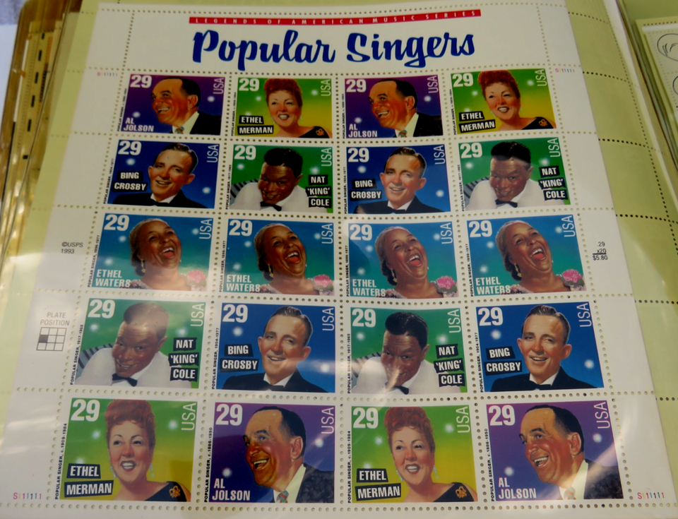 US. #2853 Popular Singers (Bing Crosby) Sheet of 20 Stamps 29 Cent - $5 ...