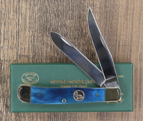 Moore Maker Knife #5202U Trapper 4-1/8". Blue Bone Scales; New ...