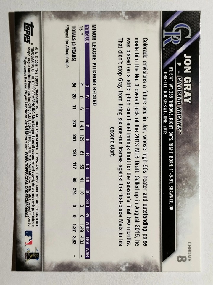 2016 Topps Chrome #8 Jon Gray RC | eBay UK