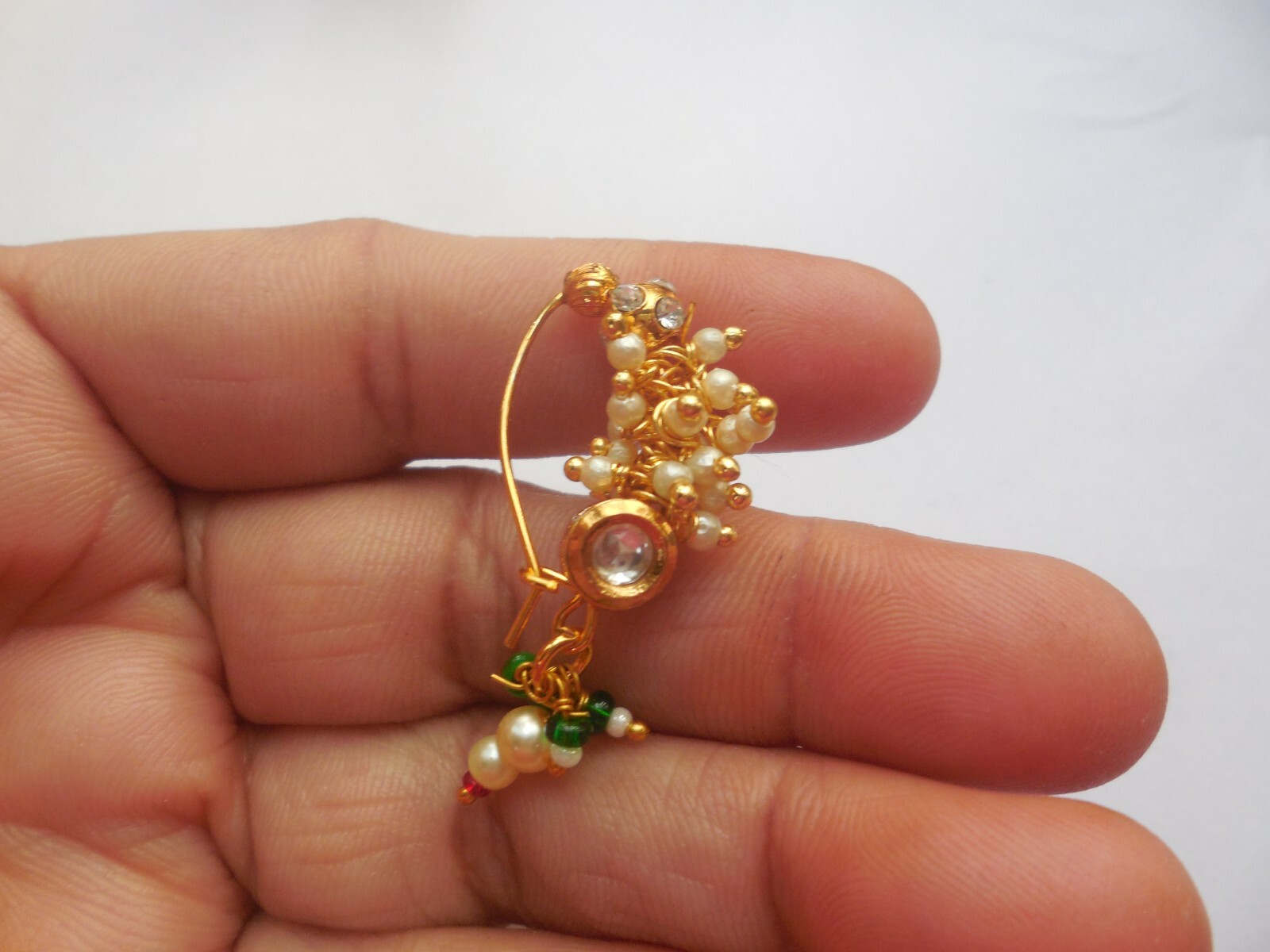 Mharashtrian Kundan Nose Ring Ethnic Nath Bridal Piercing Pearls ...