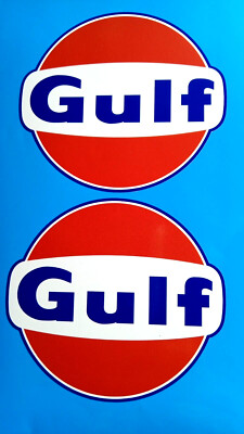 2X COMPATIBLE WITH GULF OIL CLASSIC CAR VINYL STICKERS DECALS FREE P&P ...
