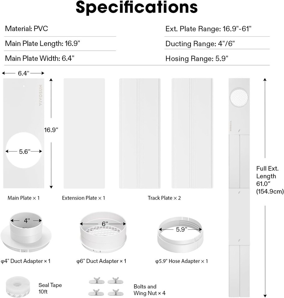 VIVOSUN Window Duct Kit, for Inline Fan 4"/6" Ducting AC Window Seal | eBay
