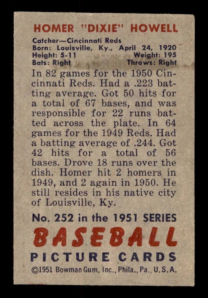 1951 Bowman #252 Homer Howell - EX-MT | eBay