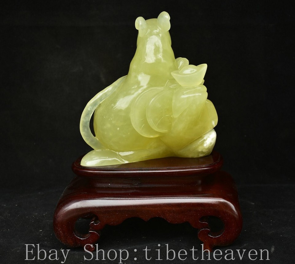 10" China 100% Natural Xiu Jade Carving Feng Shui Rabbit Wealth Lucky ...