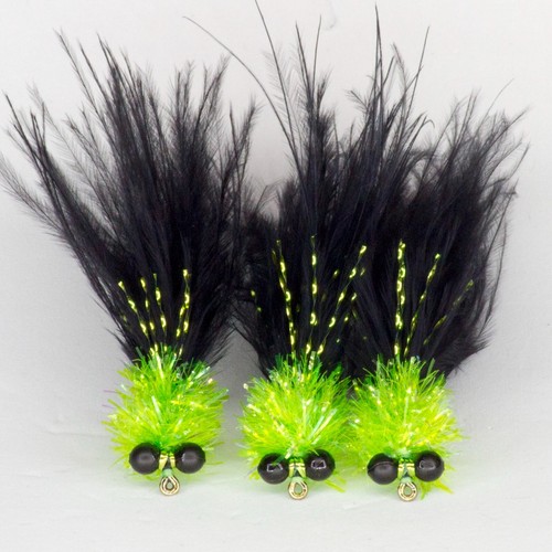 3 Black and Chartreuse UV Humongous Trout Flies size 10 Trout Flies ...