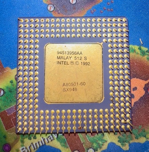 Vintage Intel Pentium 60 MHz CPU A80501-60 SX948 Gold Top Socket 4 ...
