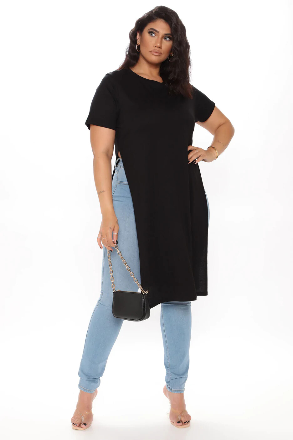 Fashion Nova Hips and Slits Tunic Top Long Split Sides Black Womens ...