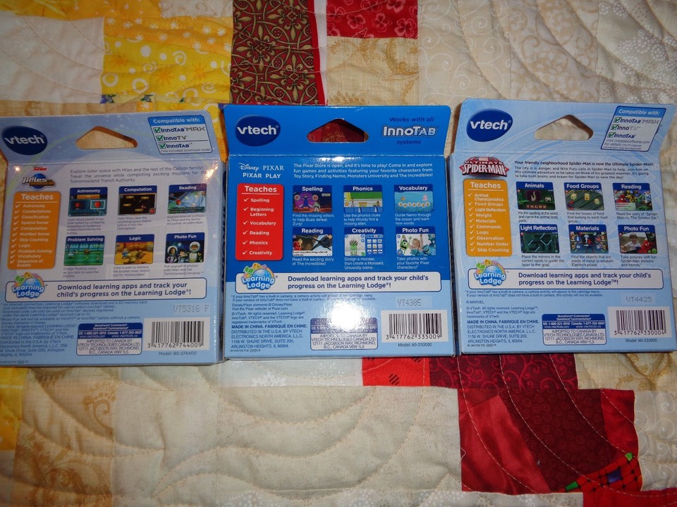 Lot OF 3 VTECH INNOTAB GAME CARTRIDGES Miles * Pixar Play * Ultimate ...
