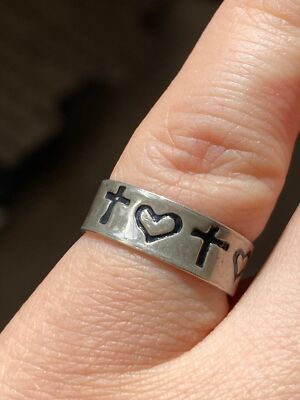 BSD 925 sterling silver cross heart pinky toe ring Size 3.5 | eBay