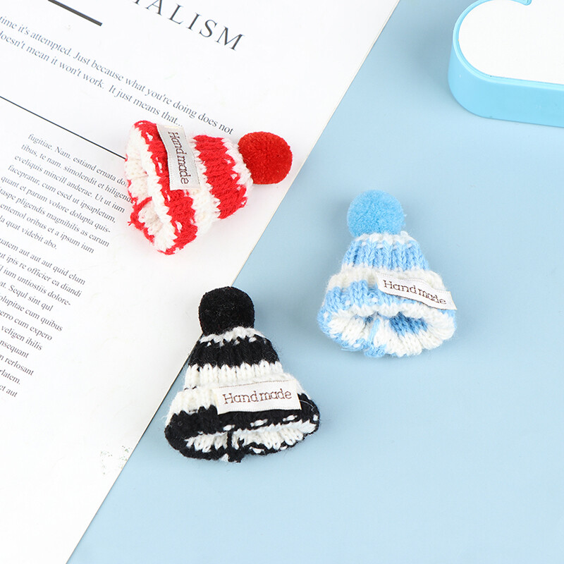 1/6 1/12 Dollhouse Miniature Fashion Knitted Beanie Hat Cap With Hairb ...