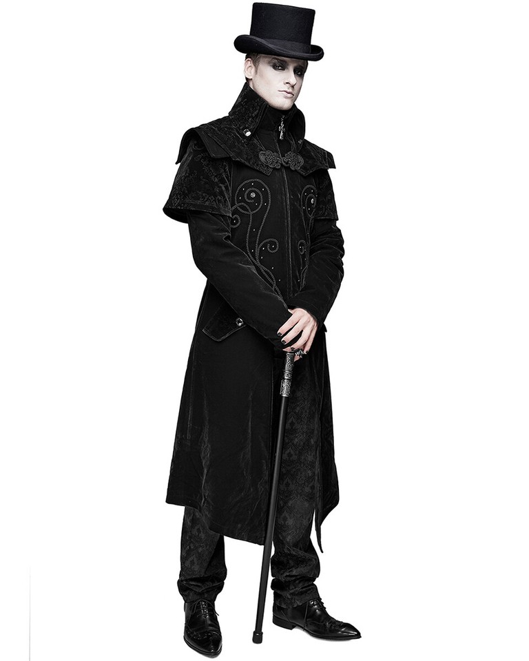 Devil Fashion Mens Gothic Coat Jacket Black Velvet Damask Steampunk ...