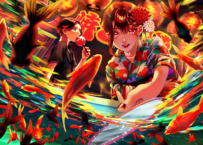 Anime Girls Kimono Japanese Kimono Fish Red Nails Gaming Mat Desk 47363 ...