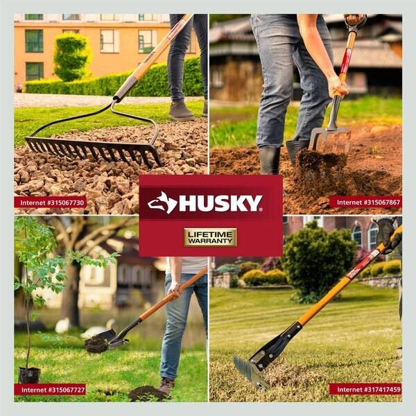 Husky 47 in. L Wood Handle Floral Carbon Steel Digging Shovel with Grip ...