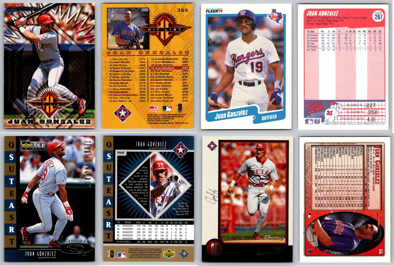 Juan Gonzalez 4 Card Lot - Rookie Texas Rangers Hall of Fame Detroit ...