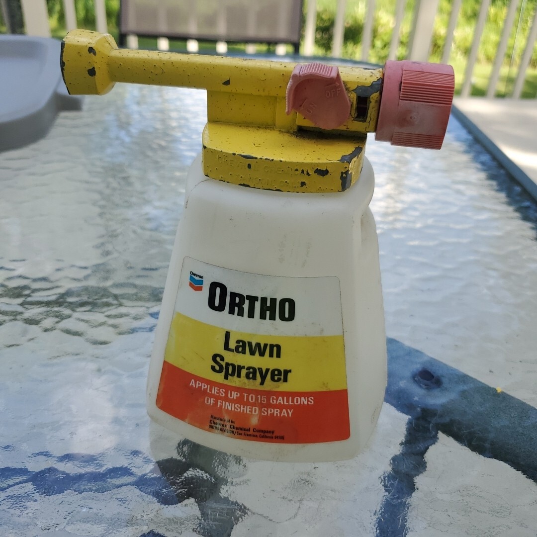 Vintage Ortho Lawn Sprayer, Metal top, plastic bottle hose end attached ...