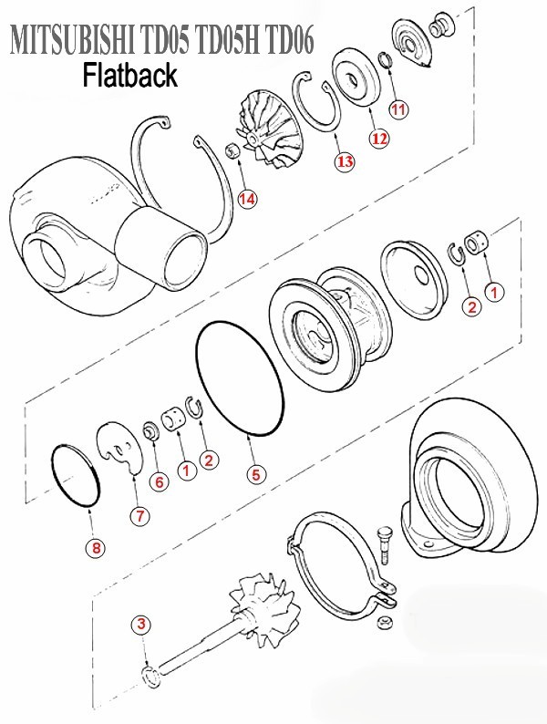 Turbo Rebuild Repair Kit for Mitsubishi TD05 10A 12B Turbo 4D31T 4D34T ...