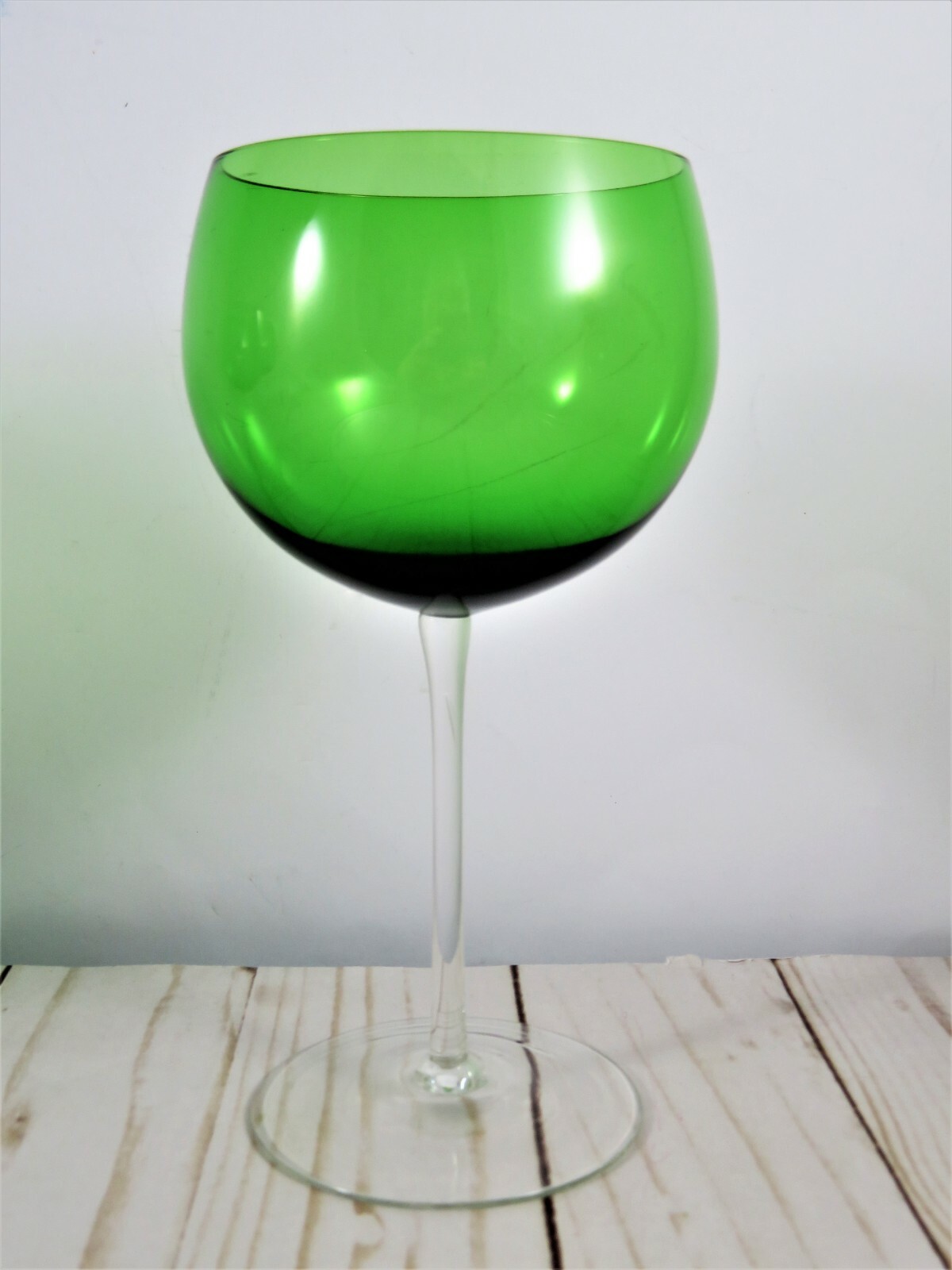 Emerald Green Blown Glass Round Goblets Thin Clear Stems 10 Ounce Set ...