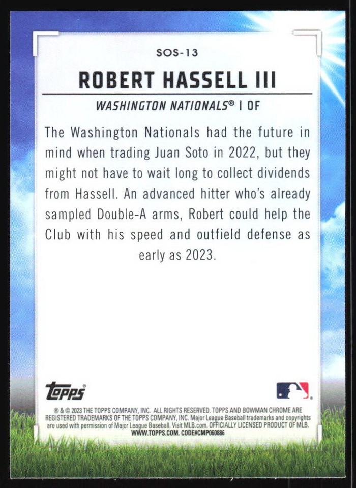 2023 Bowman Chrome Robert Hassell III #SOS-13 Sights on September Mega ...