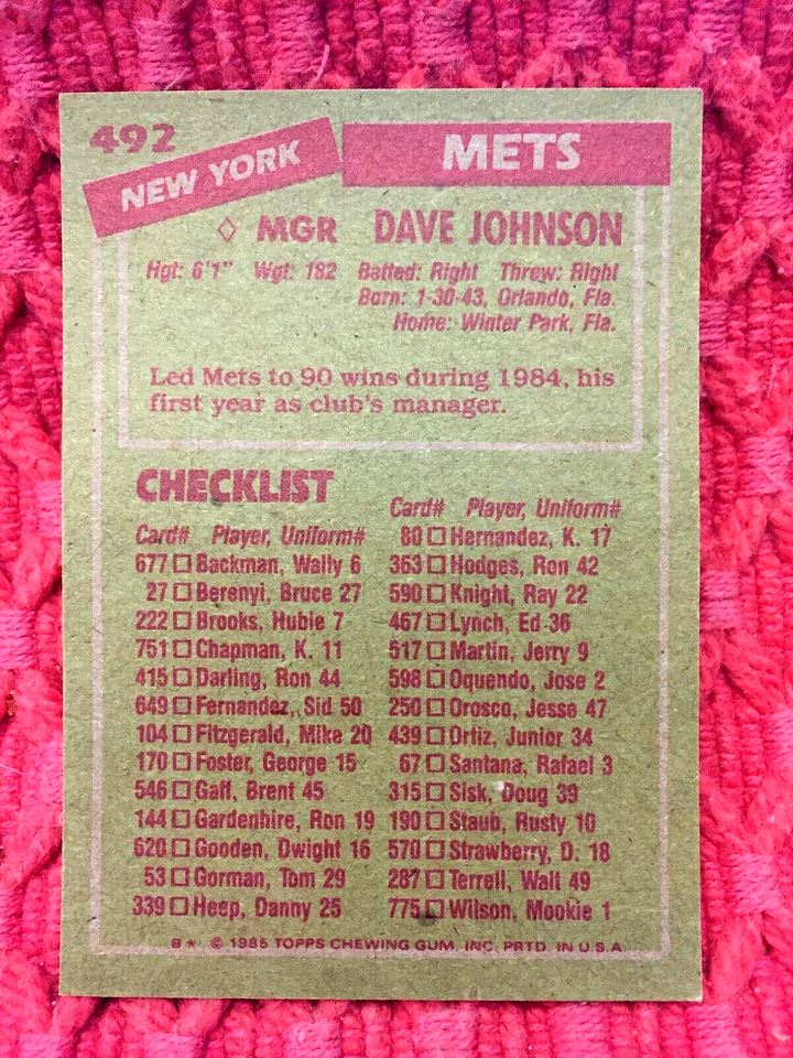 METS Dave Johnson #492 MLB Vintage Baseball Card Ships Free | eBay