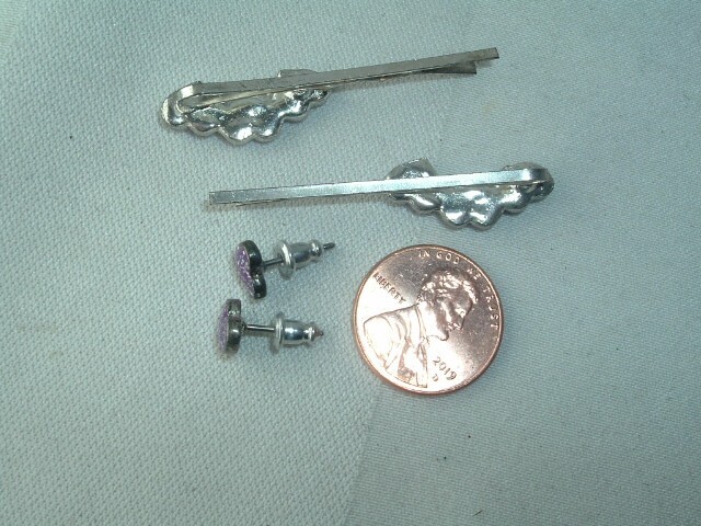VINTAGE PURPLE GLITTER HEART BOBBY PINS & PIERCED EARRINGS SET | eBay