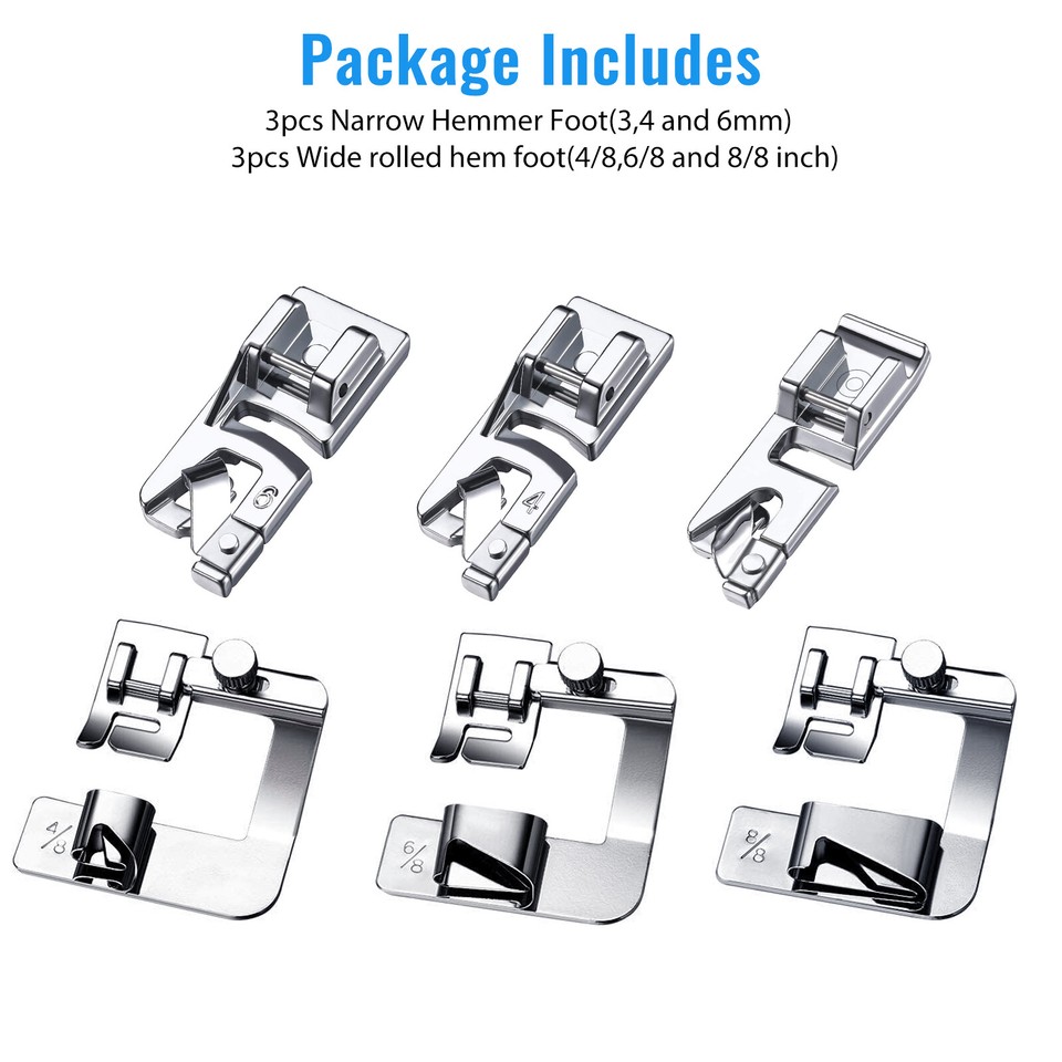 6X Narrow/Wide Rolled Hem Presser Foot for Singer Brother Sewing ...