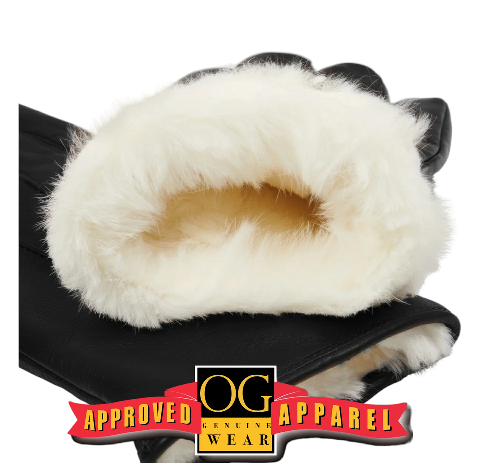 Mens Premium White Rabbit Fur Lined Genuine Soft Lambskin Leather ...