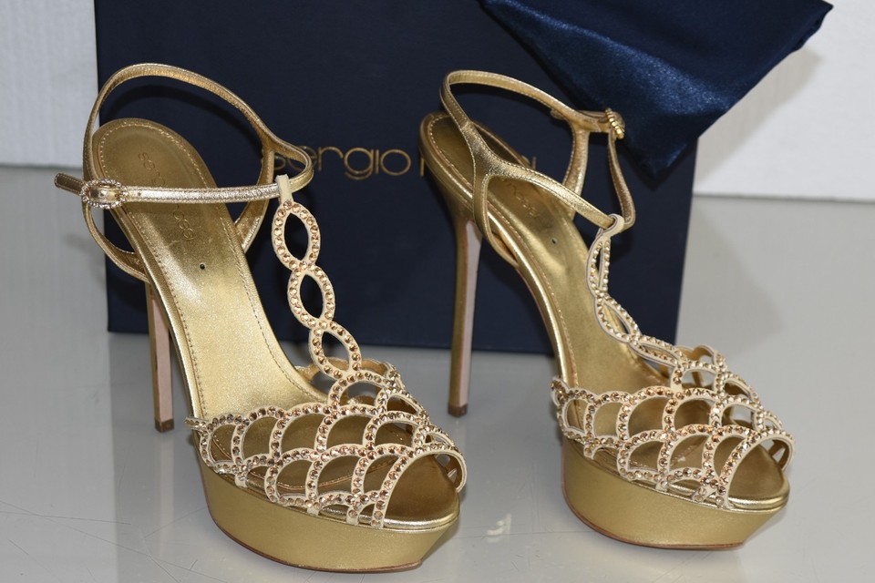 $1375 New Sergio Rossi CRYSTAL VAGUE Gold STRASS Wedding Eve Platform ...