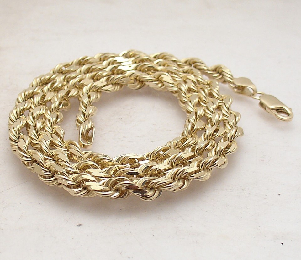 5mm Solid Sparkle Glitter Diamond Cut Rope Chain Necklace Real 10K ...