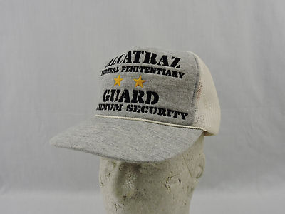 Alcatraz Guard Truckers Mesh Hat Cap Gray White Gold Stars One Size ...