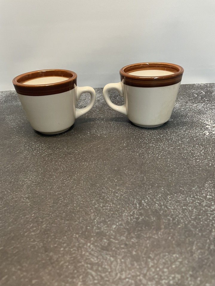 Vintage Rego E652-25 Restaurant Style Coffee Mugs Beige Brown Rim 6 Oz ...